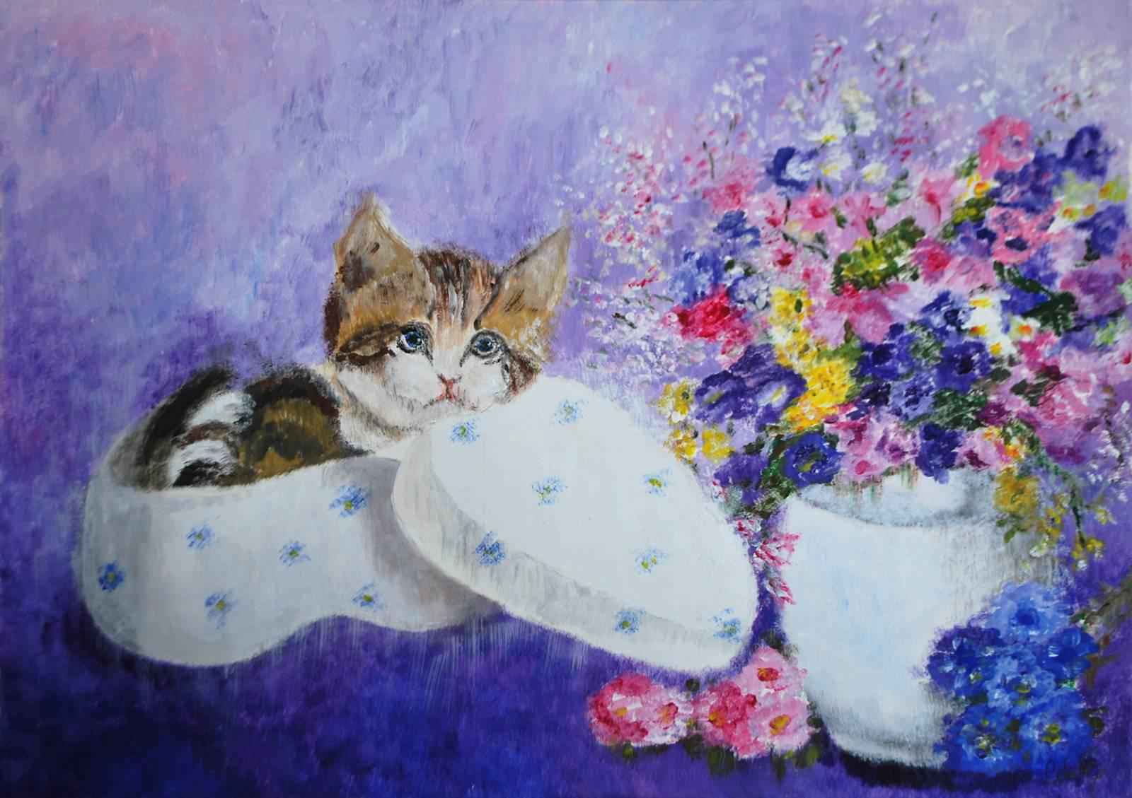 Joli coeur | Chaton | Peinture à la gouache de Cécile Gouthière